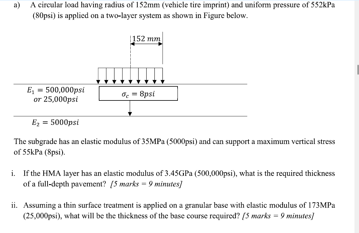 Solved a) ﻿A circular load having radius of 152 ﻿mm (vehicle | Chegg.com