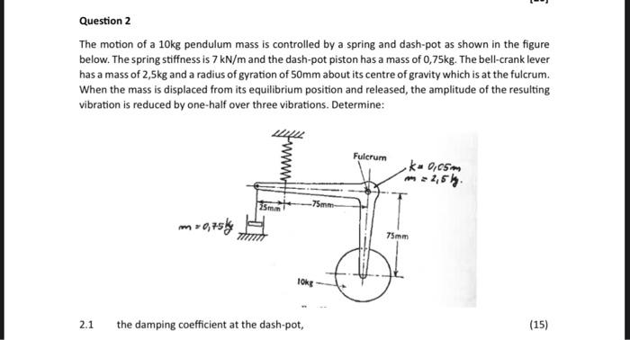 Question 2 The motion of a 10kg pendulum mass is | Chegg.com