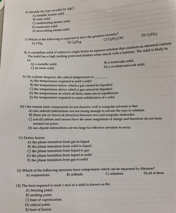 Solved 6) Identify the type of solid for AgCl. A) metallic | Chegg.com