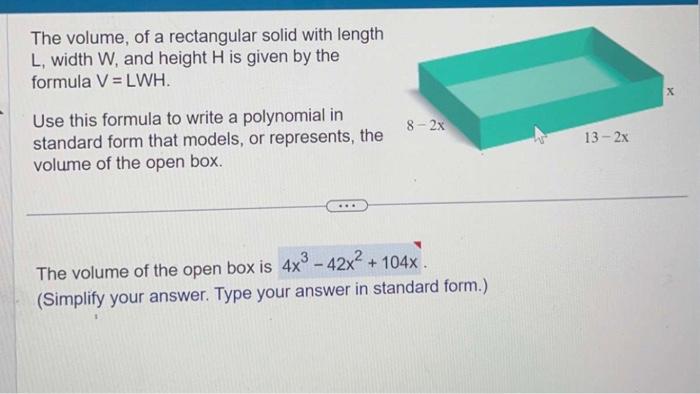 Solved The volume, of a rectangular solid with length L, | Chegg.com