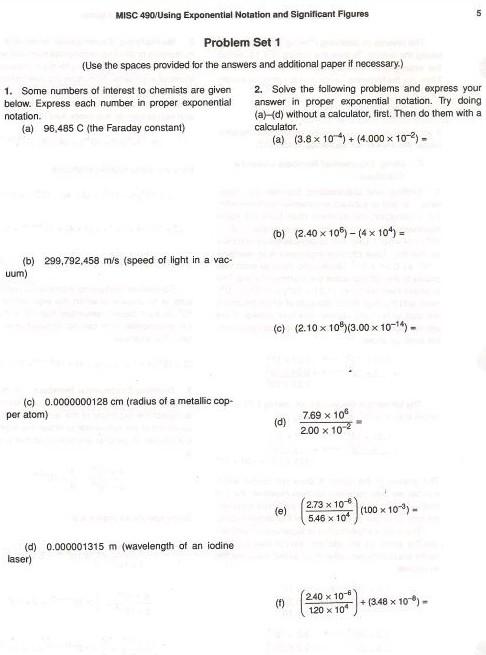 Solved MISC 490/Using Exponential Notation and Significant | Chegg.com