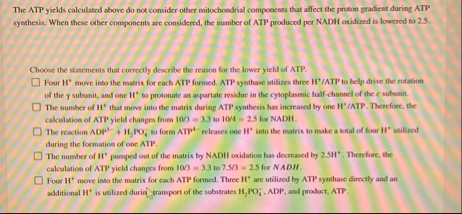 Solved The ATP yields calculated above do not consider other | Chegg.com