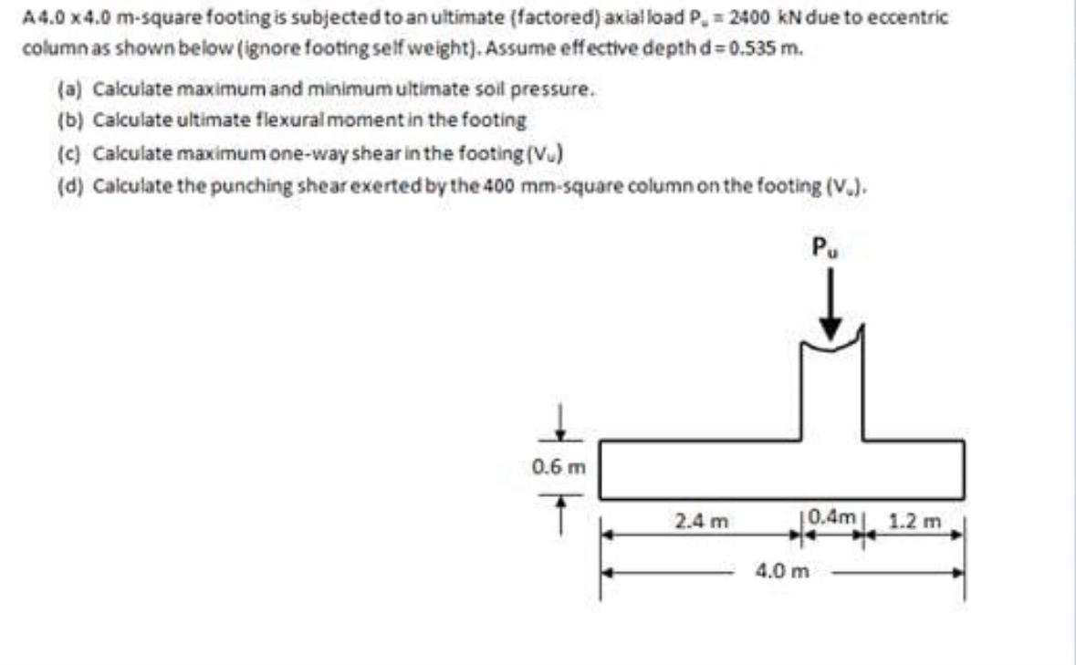 Solved A 4.0\\\\times 4.0m- square footing is subjected to | Chegg.com