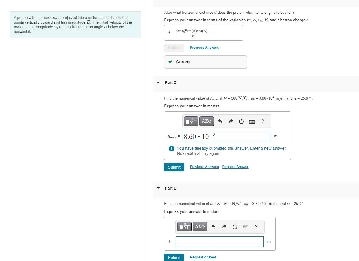 Solved A proton with the mass m ﻿is projected into a uniform | Chegg.com