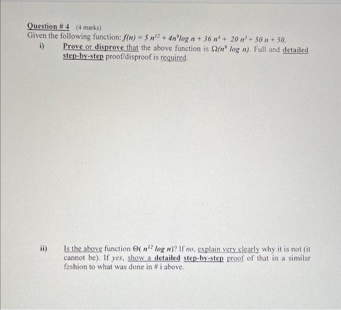 Solved Question\# 4 (4 marks) Given the following function: | Chegg.com