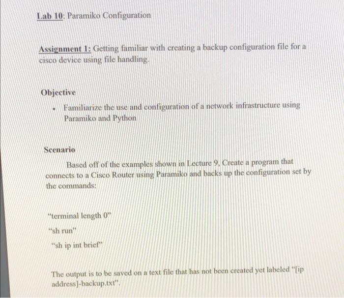 Solved Lab 10: Paramiko Configuration Assignment 1: Getting | Chegg.com