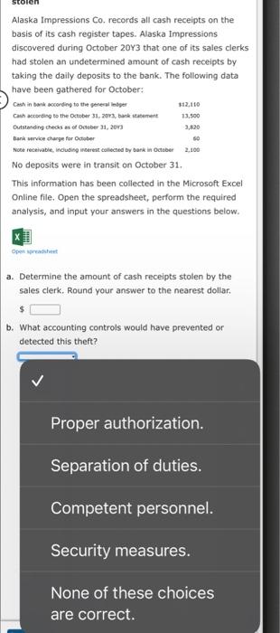 Alaska Impressions Co. records all cash receipts on | Chegg.com