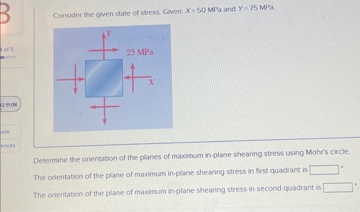 Solved Consider the given state of stress. Given: X=50MPa | Chegg.com