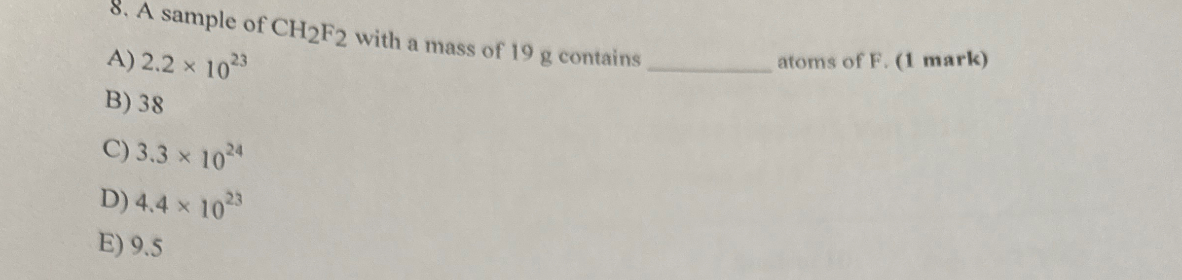 Solved A sample of CH2F2 ﻿with a mass of 19 ﻿g | Chegg.com