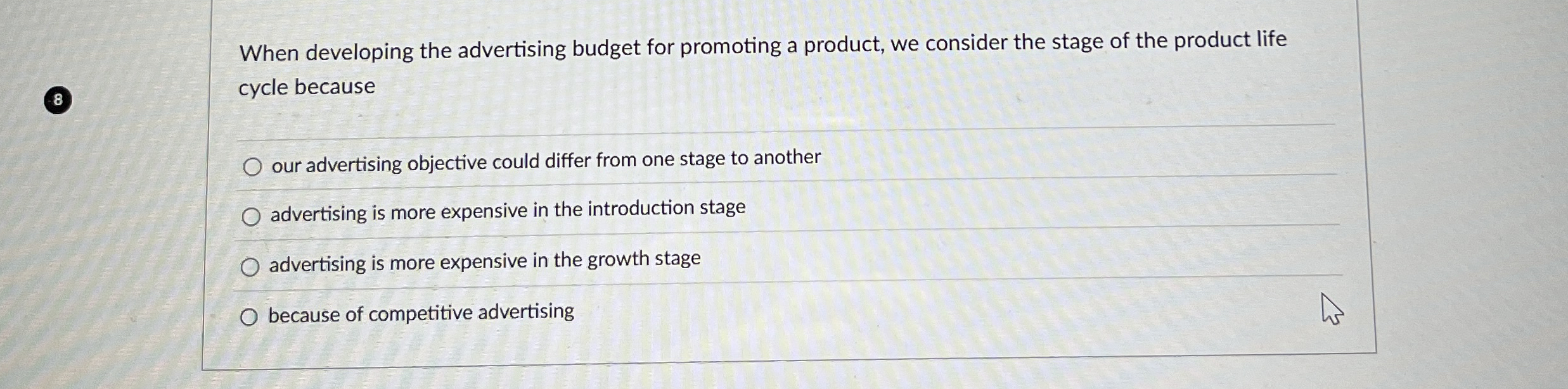 Solved When developing the advertising budget for promoting | Chegg.com