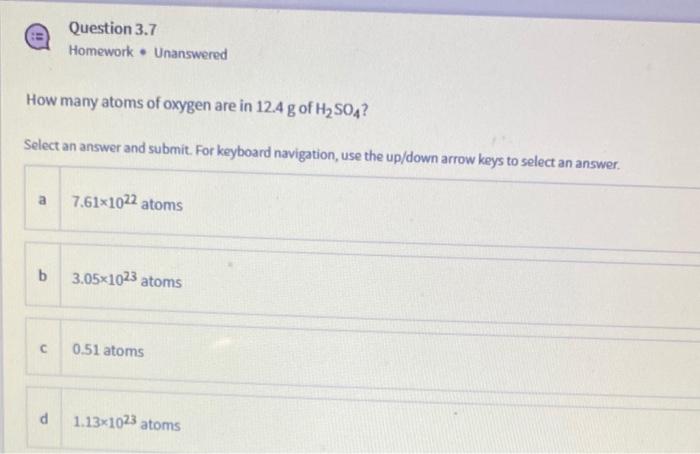 Solved Question 3.7 Homework • Unanswered How many atoms of | Chegg.com