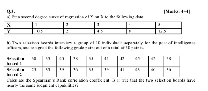 Solved [Marks: 4+4) Q.3. a) Fit a second degree curve of | Chegg.com