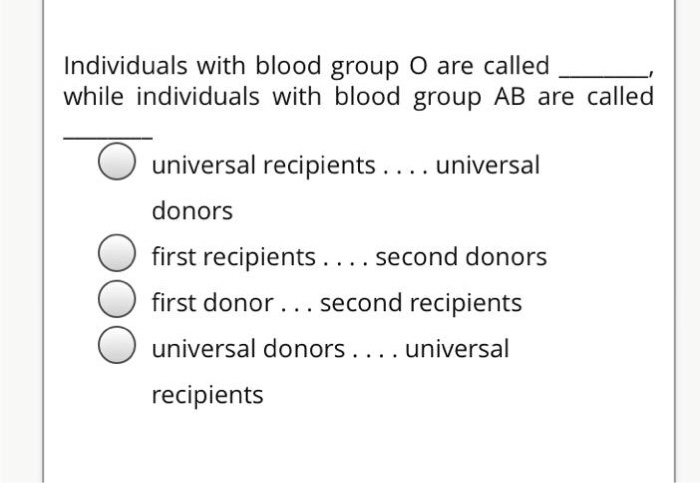 Solved Individuals with blood group O are called while | Chegg.com