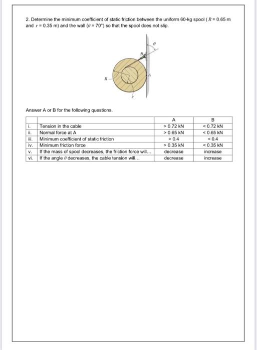 Solved 2 Determine The Minimum Coefficient Of Static