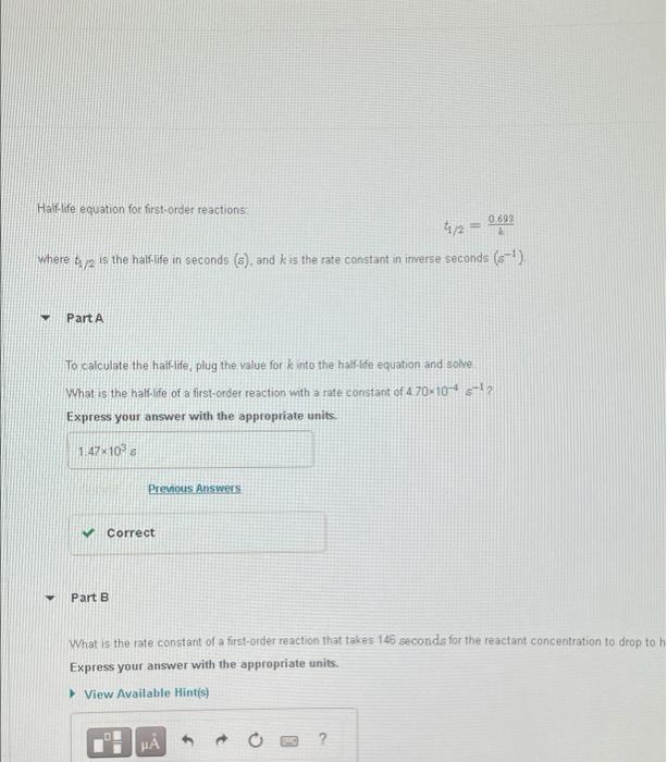 Solved Half-life equation for first-order reactions 0699 4/2 | Chegg.com