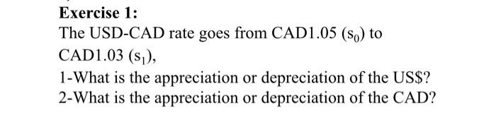 Solved Exercise 1: The USD-CAD rate goes from CAD1.05 (s0) | Chegg.com