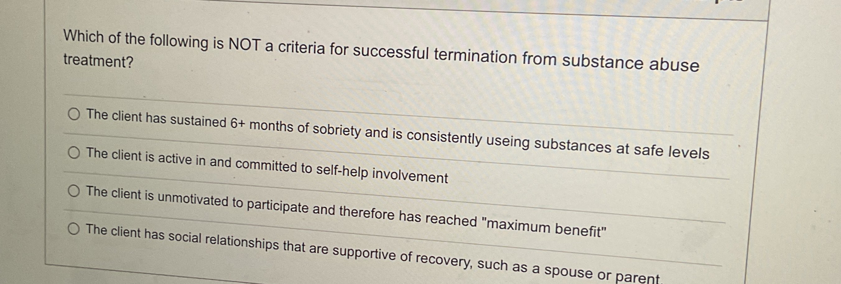 Solved Which of the following is NOT a criteria for | Chegg.com