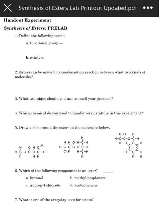Solved X Synthesis of Esters Lab Printout Updated.pdf ... | Chegg.com