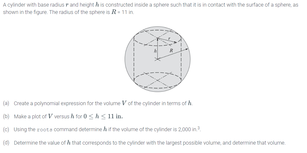Solved USING MATLAB!!!!. cylinder with base radius r ﻿and | Chegg.com