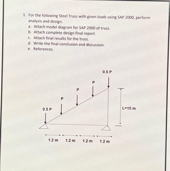 Solved 1. For the following Steel Truss with given loads | Chegg.com