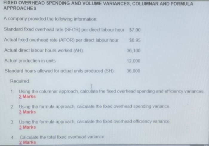 Solved FIXED OVERHEAD SPENDING AND VOLUME VARIANCES, | Chegg.com