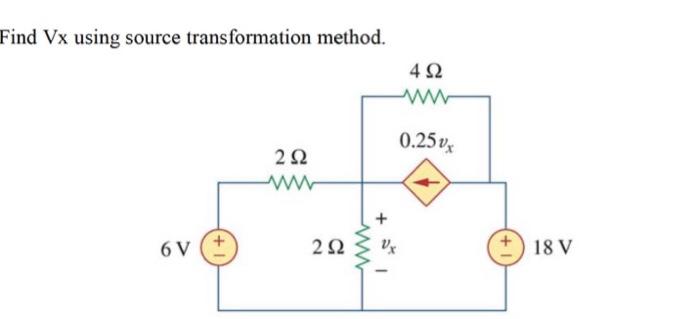 Solved Find Vx using source transformation method. 4Ω 0.25v, | Chegg.com