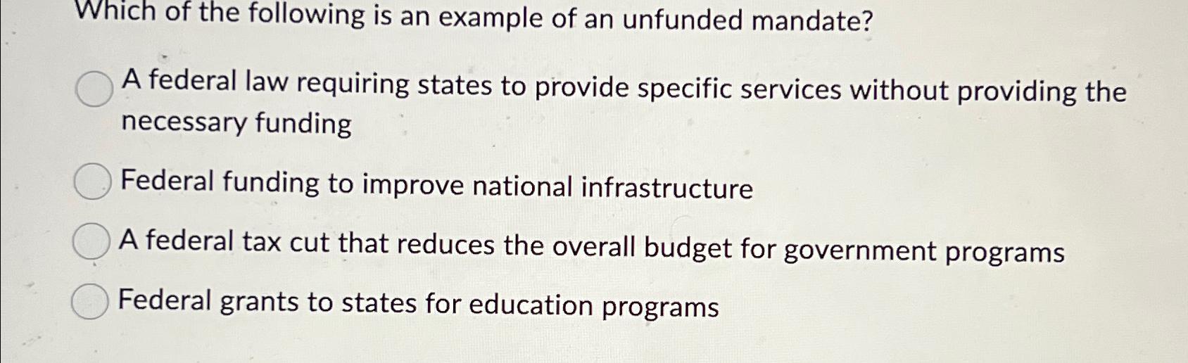 Solved Which of the following is an example of an unfunded | Chegg.com