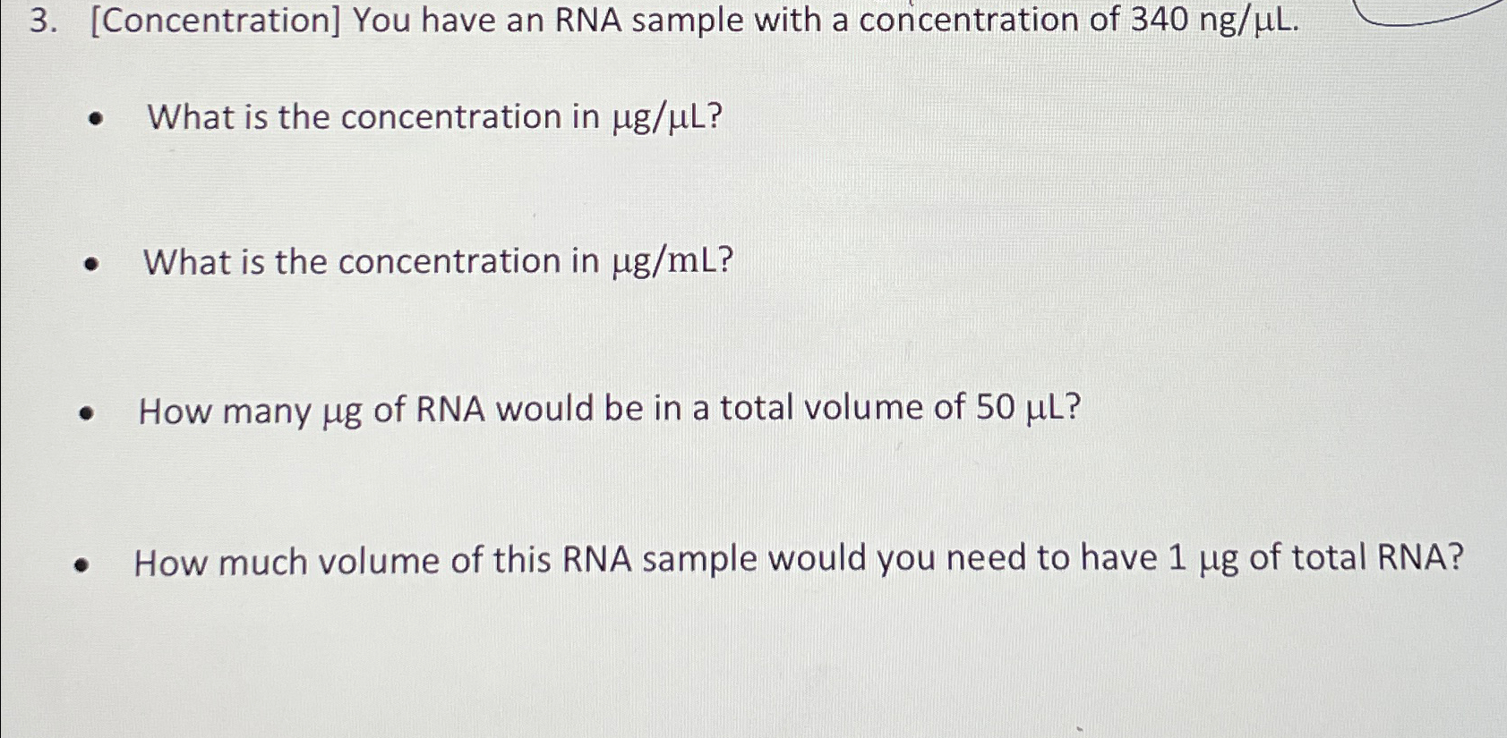 Solved [Concentration] ﻿You have an RNA sample with a | Chegg.com