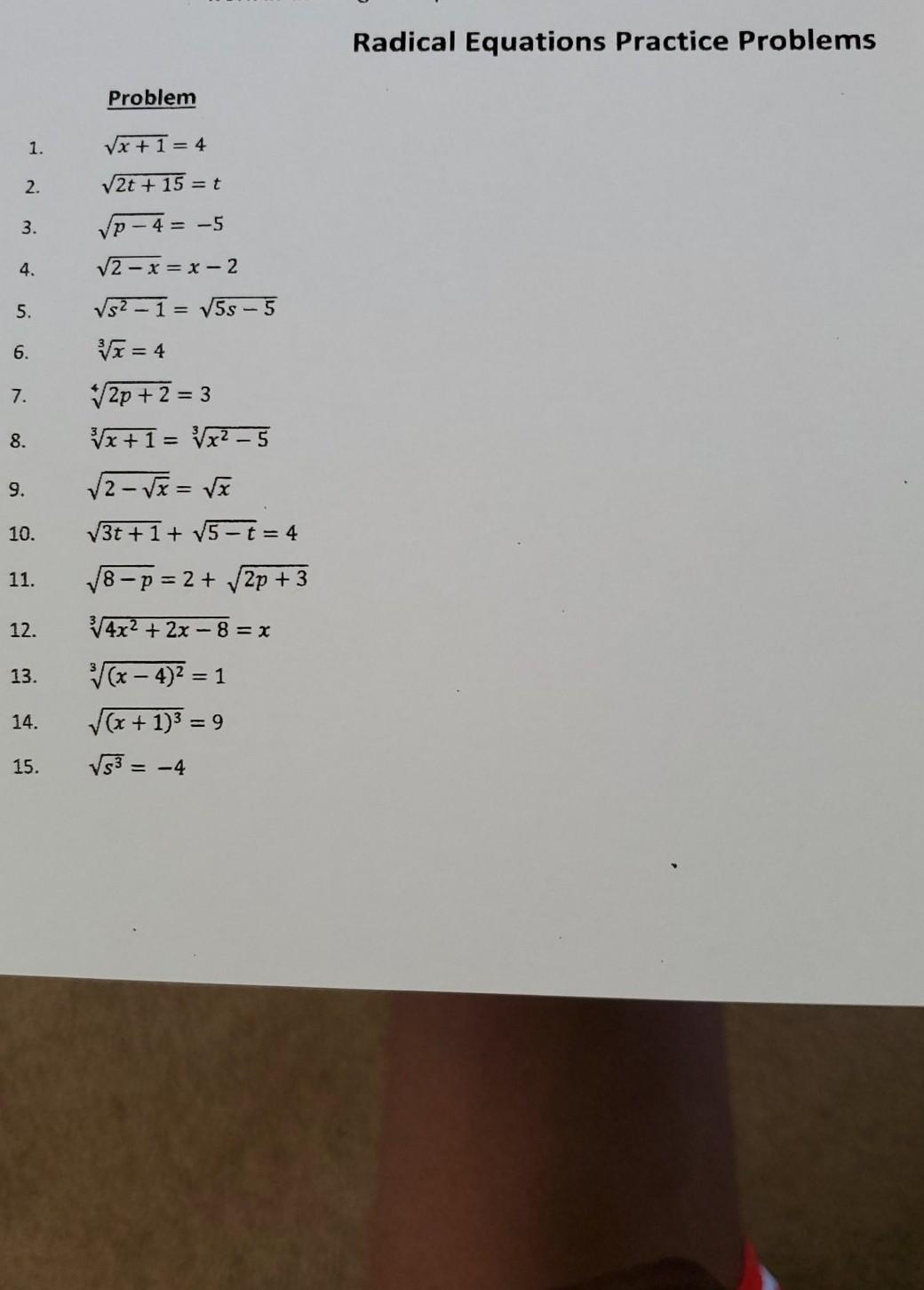 Radical Equations Practice Problems Problem 1. Vx + 1 | Chegg.com