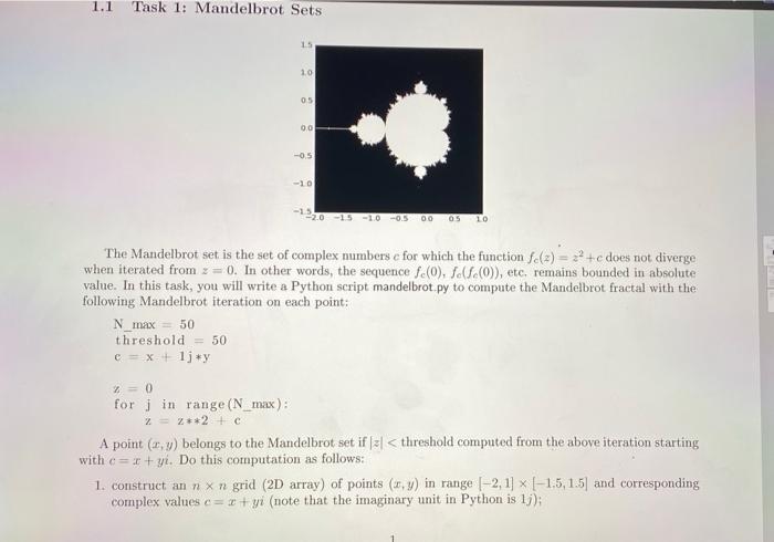 Solved 1.1 Task 1: Mandelbrot Sets 15 10 DD -05 -10 1907-13 | Chegg.com