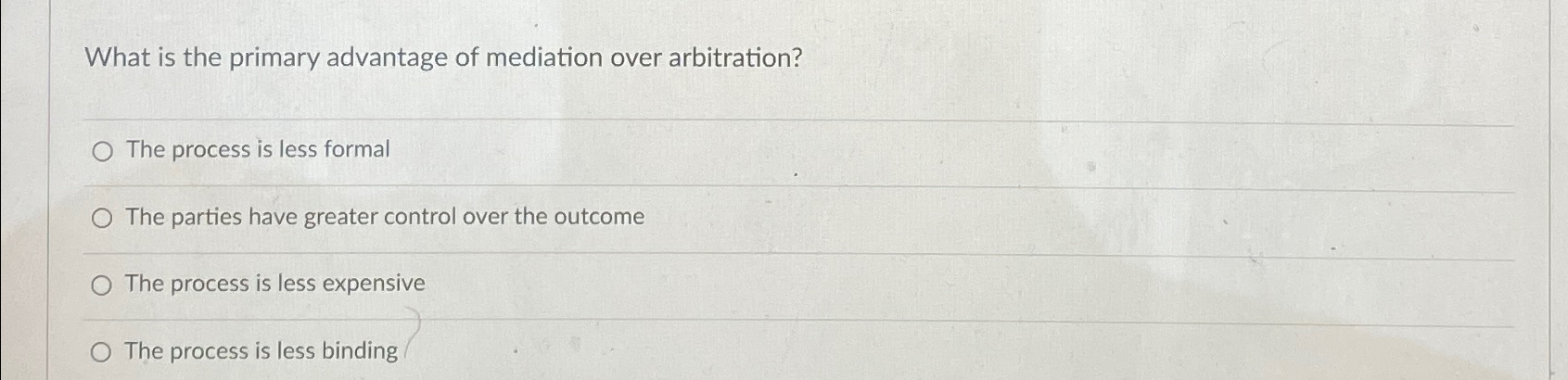 Solved What is the primary advantage of mediation over | Chegg.com