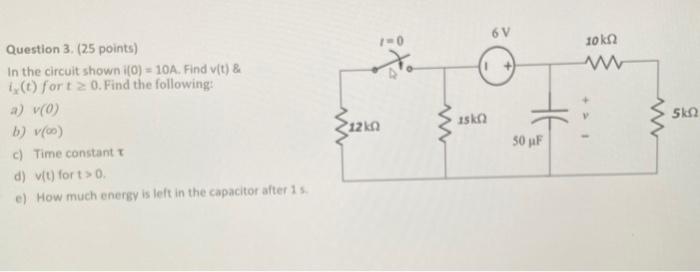 Solved In the circuit shown i(0) = 10A. Find v(t) & ix(t) | Chegg.com