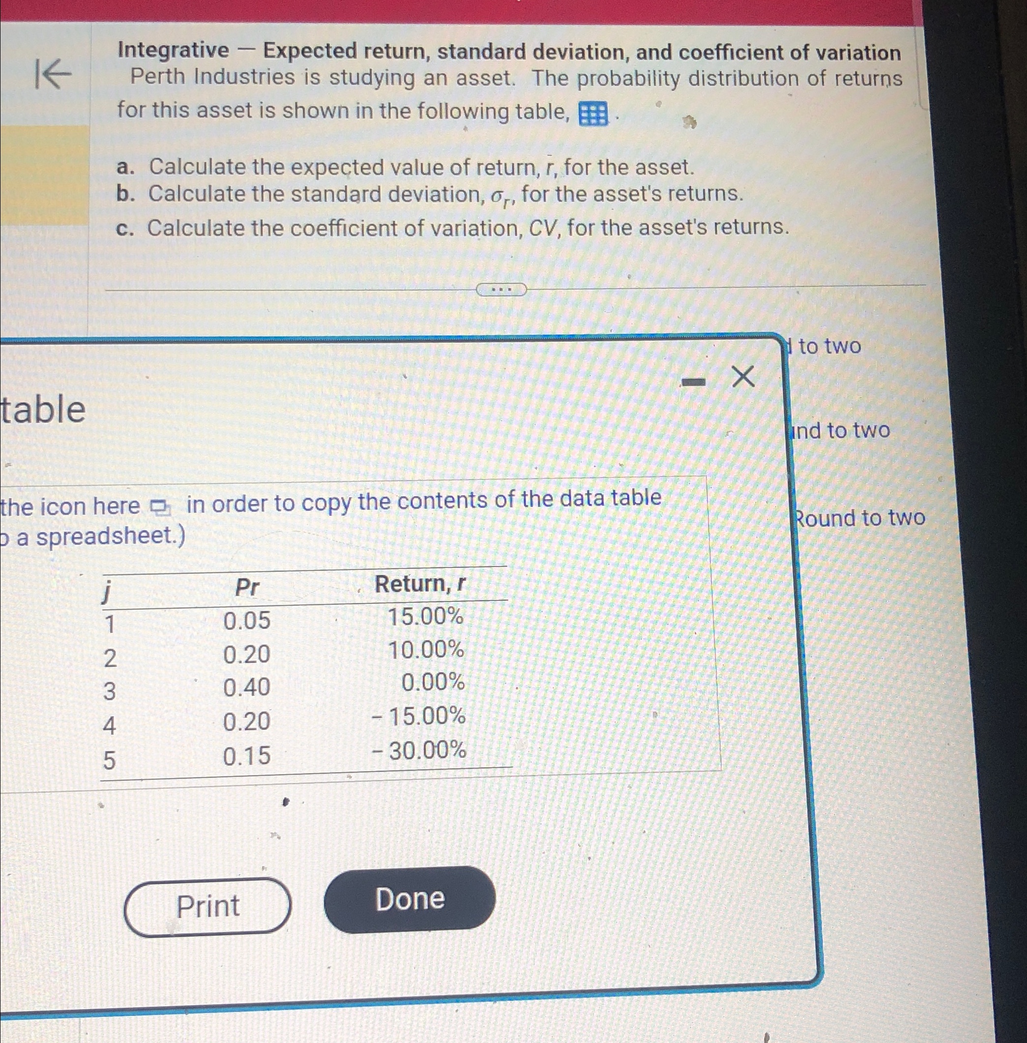 Integrative - ﻿Expected return, standard deviation, | Chegg.com