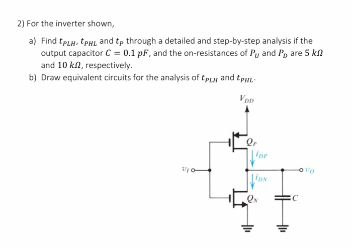 Solved 2) For the inverter shown, a) Find tplh, tphl and tp | Chegg.com