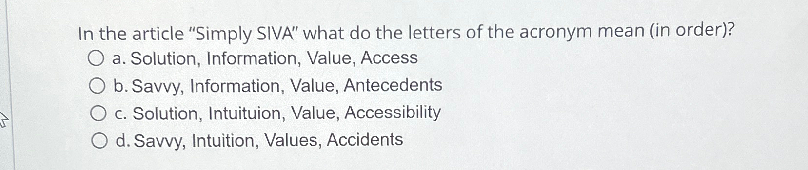 Solved In the article "Simply SIVA" what do the letters of | Chegg.com