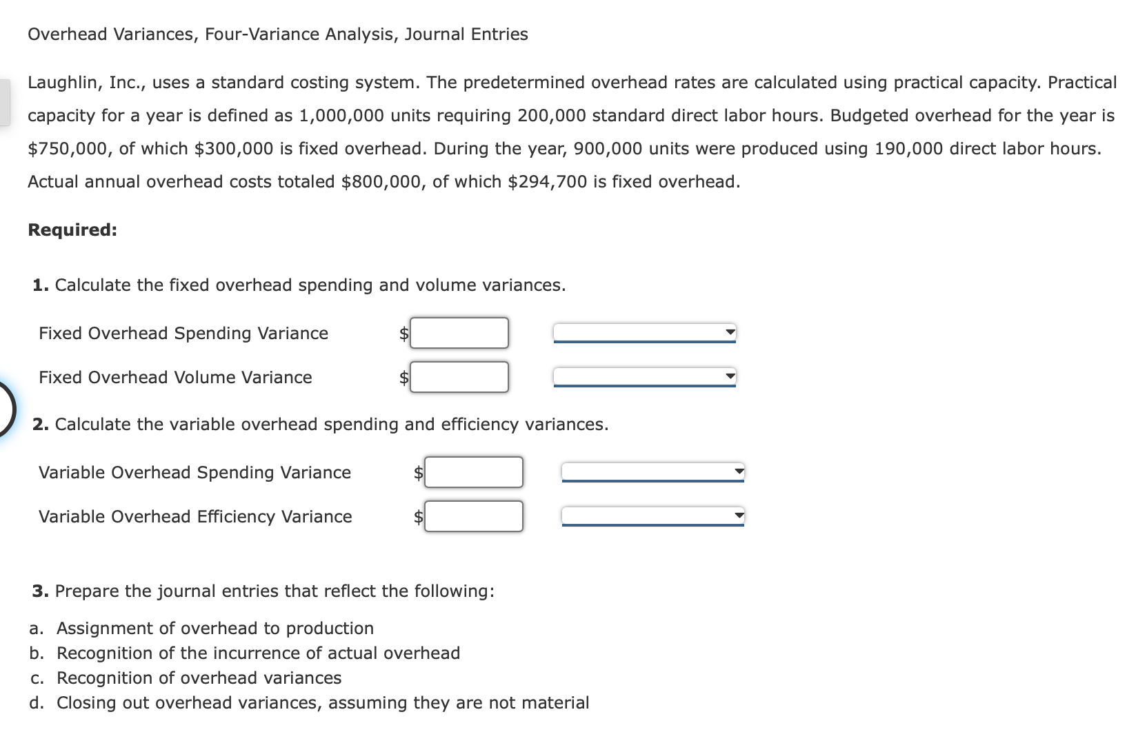 Solved Overhead Variances, Four-Variance Analysis, Journal | Chegg.com