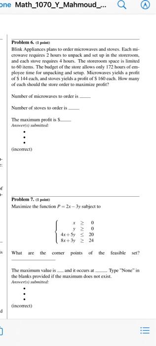 Solved Problem 5. (1 point) Graph the system of | Chegg.com