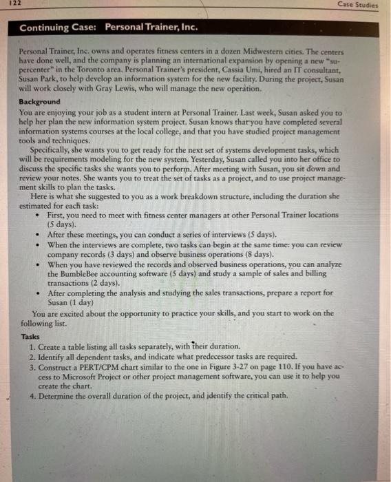 Solved 122 Case Studies Continuing Case: Personal Trainer, | Chegg.com