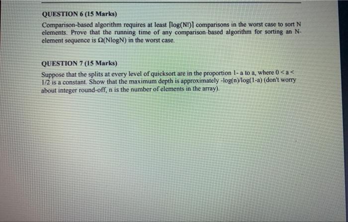Solved Question 6 15 Marks Comparison Based Algorithm 