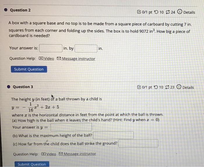 Solved Question 2 B0/1 pto 10 24 Details A box with a square | Chegg.com Solved Question 2 B0/1 pto 10 24 Details A box with a square | Chegg.com