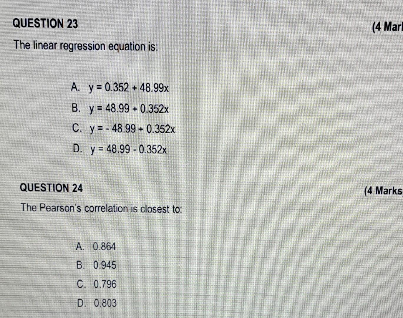 Solved The Linear Regression Equation Is A Y 0 352 48 99x Chegg