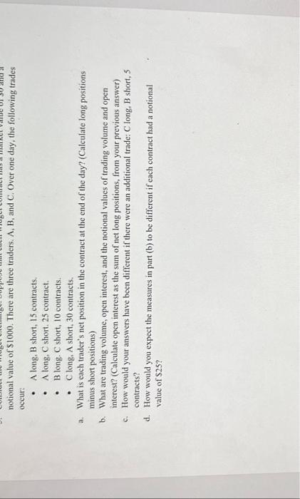 Solved notional value of $1000. There are three traders. A, | Chegg.com