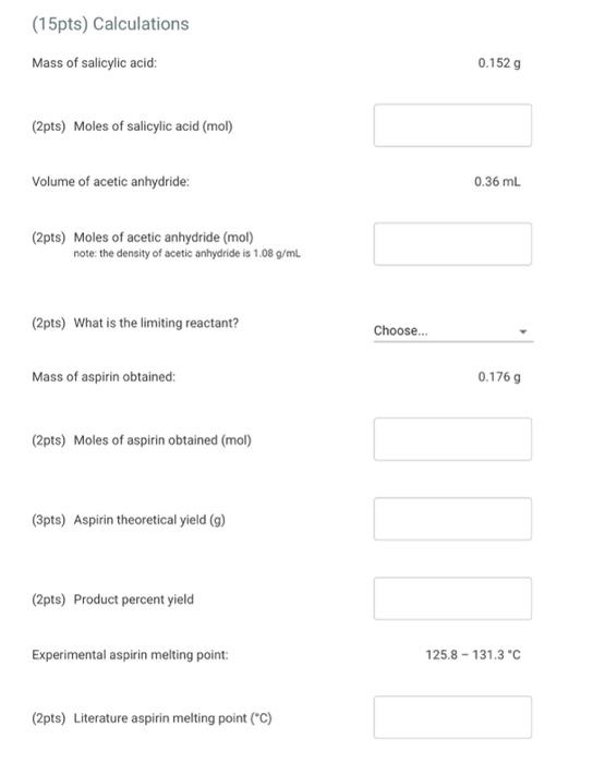 Solved Data And Report Submission - Synthesis of Aspirin | Chegg.com