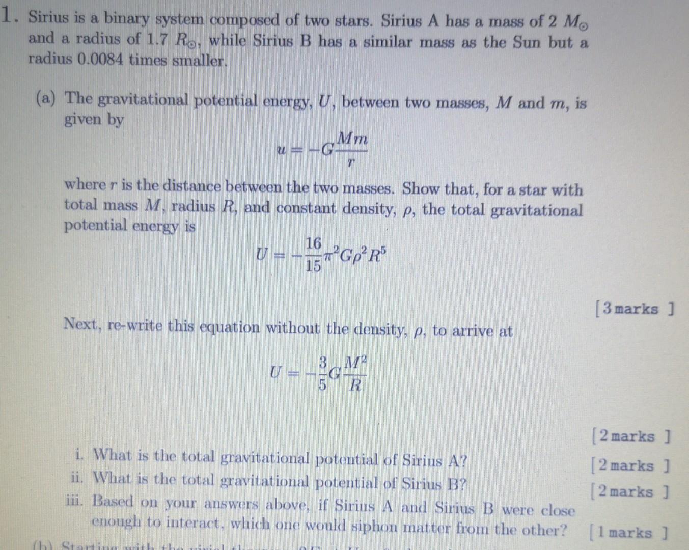 Solved 1. Sirius is a binary system composed of two stars. | Chegg.com