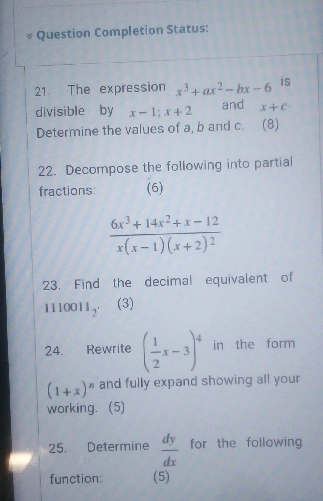 Solved Question Completion Status: is 21. The expression x3 | Chegg.com