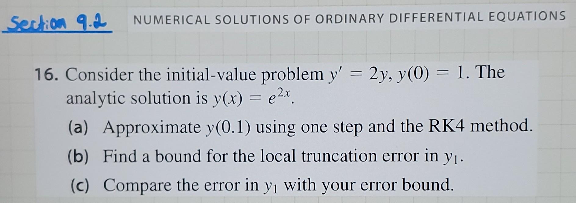 16 Consider The Initial Value Problem Y′ 2y Y 0 1