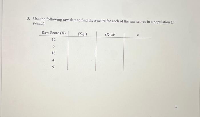 Solved 3. Use the following raw data to find the z-score for | Chegg.com
