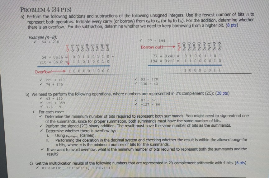 Solved PROBLEM 4 (34 PTS) a) Perform the following additions | Chegg.com