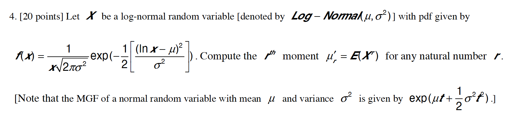 Solved [20 ﻿points] ﻿Let x ﻿be a log-normal random variable | Chegg.com