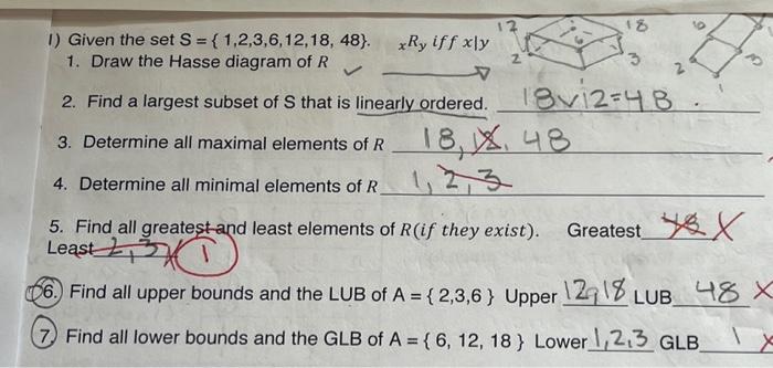 Solved 1) Given the set S={1,2,3,6,12,18,48}.xRy iff x∣y 1. | Chegg.com